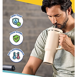 40 Oz Tumbler Flip Straw Lid for Stanley Quencher, Silicone Leak Proof Replacement Cover Reusable, Splash Resistant Cup Lids Accessories with Cleaning Brush Set