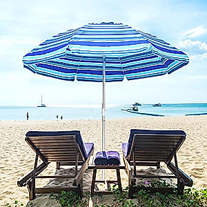 Hanekuc 6.5FT UV 50+ Beach Umbrella for Sand heavy duty wind Resistant Lightweight and Portable with Sand Anchor & Tilt Mechanism Sun Shade, Blue Green Stripe