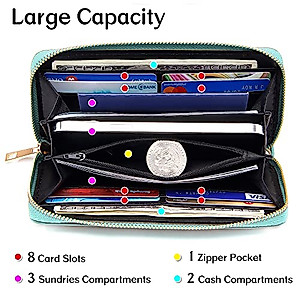 KUKOO Women’s Zip Around Wallet Phone Clutch Purse Card Holder Organizer Wristlet