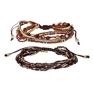 SPUNKYsoul Handmade Boho Beaded Bangle Bracelet Rope Braided Set for Women (Brown 2 PC Set)