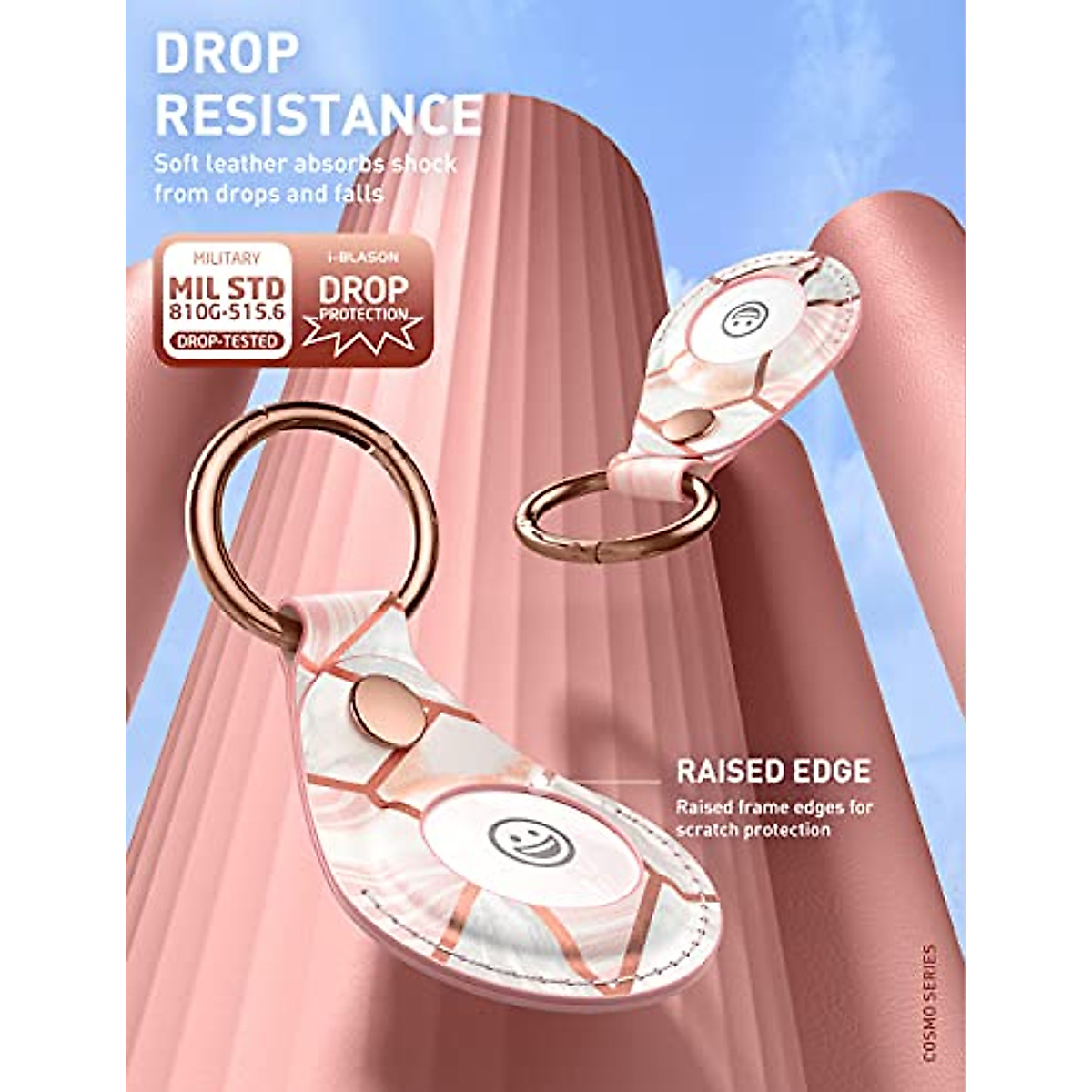 i-Blason Cosmo AirTag Keychain Case, Stylish Protective Case Holder with Keychain Ring for Apple AirTag 2021 (1 Pack Marble)