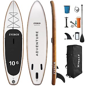 Zyerch Inflatable Stand Up Paddle Board with Floating Paddle, Accessories of Backpack, Double-Action Hand Pump, All-Around SUP for Yoga,Fishing,Tour-10'6" (Black)