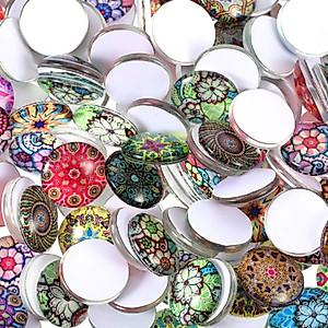 JOVITEC 200 Pieces 12 mm Flower Pattern Glass Beads Mixed Color Flat Marbles Mosaic Printed Half Round Crafts Glass Mosaic for Jewelry Making
