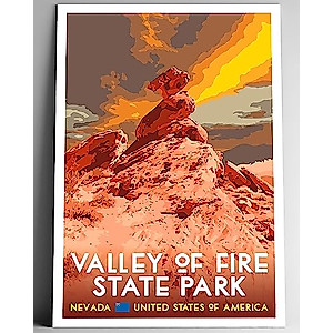 GO SEE DESIGN Valley of Fire State Park Vintage-Style Travel Poster - 8x10-12x18-18x24-24x36 / 4x6 Postcard WPA Style Art Print New Mexico USA (4x6 Inch Postcard)