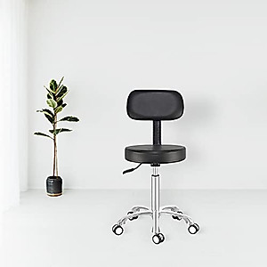Antlu Rolling Stool Drafting Chair for Garage Shop Workbench Kitchen Medical Salon,Swivel Adjustable Stool with Wheels and Back Support (Black, Without Foot Ring)