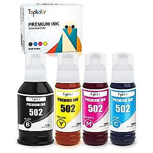 Topkolor Compatible T502 502 Refill Ink Bottle Kit for ET-2760 ET-2750 ET-3750 ET-4760 ET-4750 ET-3760 ET-3710 ET-3700 ET-2700 ST-2000 ST-3000 ET-2803 Printer, 4-Pack