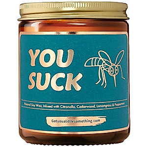 Citronella Candle for Indoor or Outdoor Use | Keeps Away Mosquito, Bugs, Pests, Flies | Funny Patio Garden Home Decor Gift Idea | Scent: Citronella, Peppermint, Cedarwood, Lemongrass ; Soy Wax, 9oz