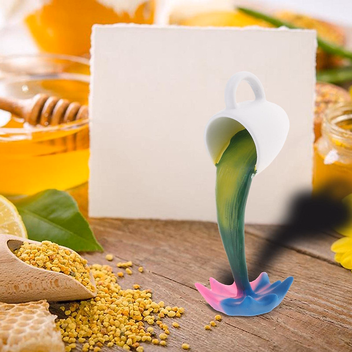 Fenteer Floating Coffee Cup, Creative Floating Coffee Cup Mug Sculpture Kitchen Decor, Novelty Floating Coffee Cup Pouring Resin Statue Modern Decor - Rainbow