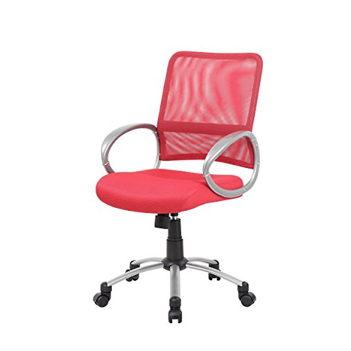 Boss Office Products Mesh Back Task Chair with Pewter Finish in Red