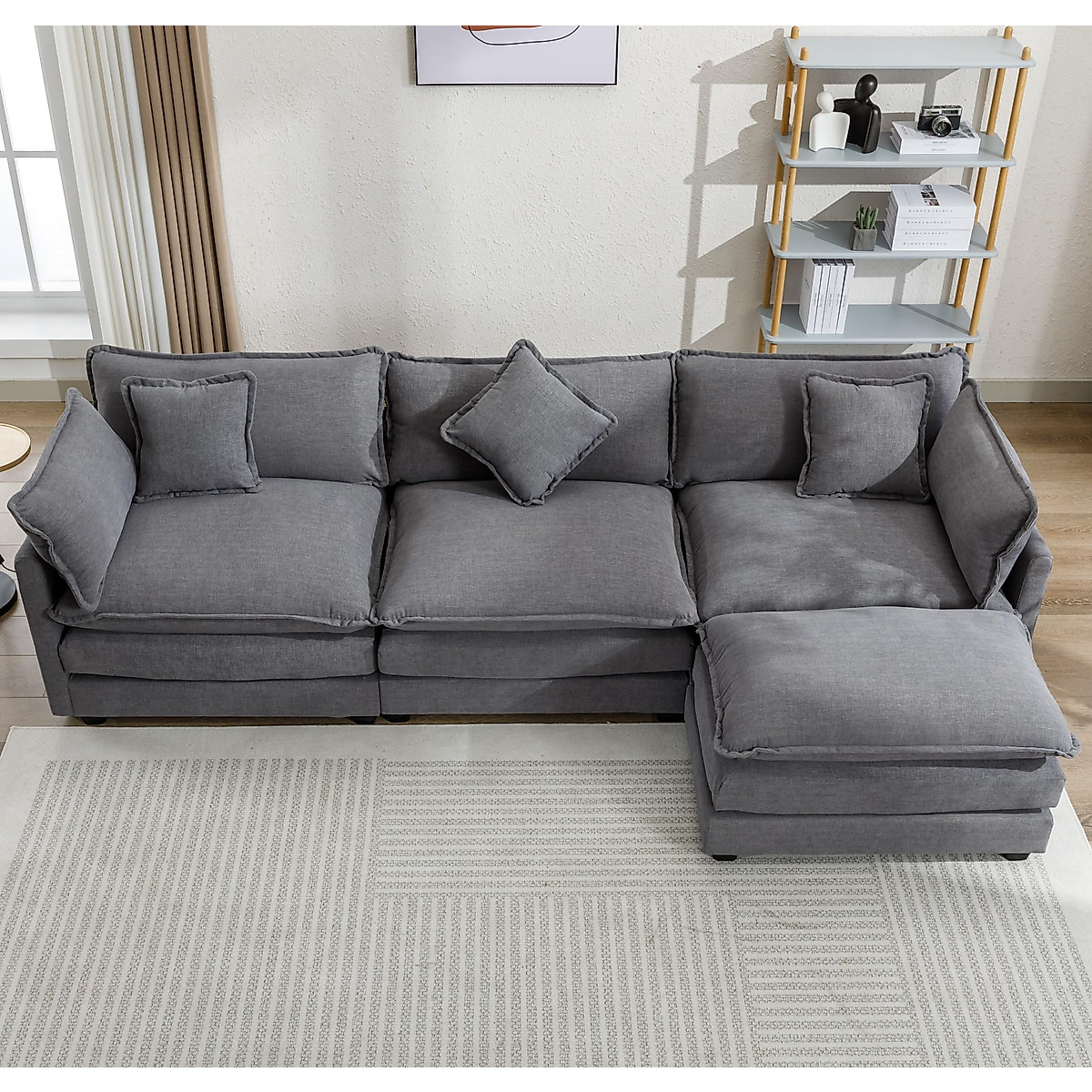 KEVINSPACE 111.4" Convertible Sectional Sofa Couch, L-Shaped Couch Modular Sofa with Reversible Chaise, Oversized Sofá Cloud Couches Modern Chenille Fabric Couches for Living Room, Apartment Gray
