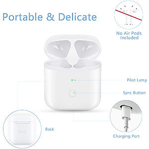 Airpod Charging Case,Wireless Airpod Replacement Charging Case Compatible with AirPods 1&2,Airpod Charger Case Only,450 mAH Airpod Battery Replacement with Bluetooth Pairing Sync Button,Pure White