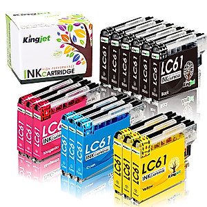 Kingjet Compatible Ink Cartridge Replacement for Brother LC61 LC 61 LC-61 for MFC-495CW MFC-490CW MFC-J615W MFC-5895CW MFC-J410W MFC-6490CW, MFC-6890CDW, 15 Pack (6 Black 3 Cyan 3 Magenta 3 Yellow)