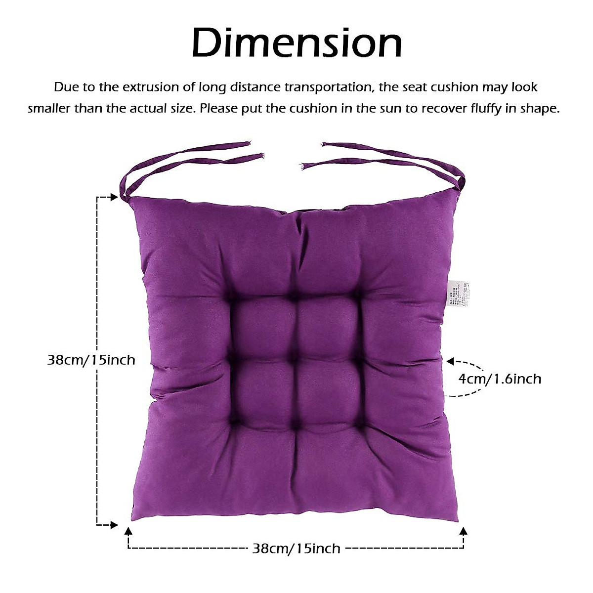 Scorpiuse Chair Pads with Ties 15"x15" Non-Slip Soft Seat Cushions Set of 4 Breathable Pearl Cotton Filling Seat Cushion for Dining Living Room Kitchen Office Chair Den (15" x 15", Purple)