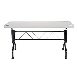Office Star Resin Multipurpose Flip Training Table with Locking Casters for Home or Office Use, 5 Feet Light Gray