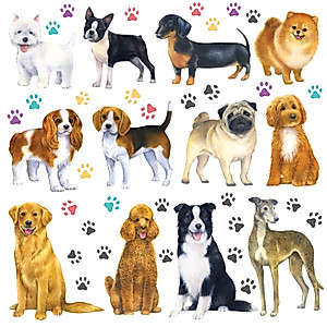 DECOWALL DS-8045 Dogs Wall Decals Stickers Kids Peel and Stick Removable paw décor Print Room Bone Puppy Bedroom Decorations Wallpaper pet Nursery Baby Golden Retrieve Terrier