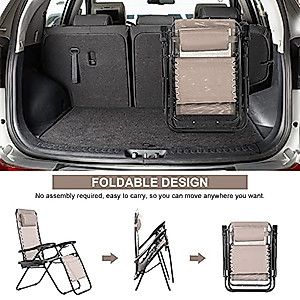 HHS Zero Gravity Chairs Beach Lounge Chairs for Outside Lawn Reclining Patio Camping Chair Adjustable Comfortable Outdoor Folding Chair with Cup Holder and Headrest, Tan, 37 x 26 x 43 inches