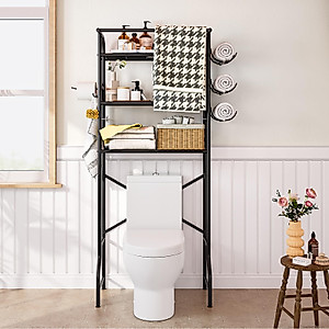 Dazioter Over The Toilet Storage Metal 3 Tier Bathroom Organizer Shelf with Paper Holder Easy to Assemble & Space Saving (Black)