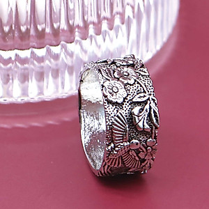 ABJFJE Retro Daisy Bird Rings Boho Daisy Flower Carved Ring Anniversary Band Ring Eternity Fashion Jewelry for Men Women Gift (10)