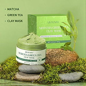 Green Tea Clay Facial Mask, LIVYUYAO Green Clay Mask with Volcanic Mud, Deep Washing Blackhead Remover Mud Mask, Purifying Facial Mask for Wrinkles, Blackheads, Pore, Acne (5.29oz)
