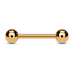 Forbidden Body Jewelry 14g Rose Gold IP Plated Surgical Steel Barbell, 16mm Length, 5mm Balls, Sold as Pair