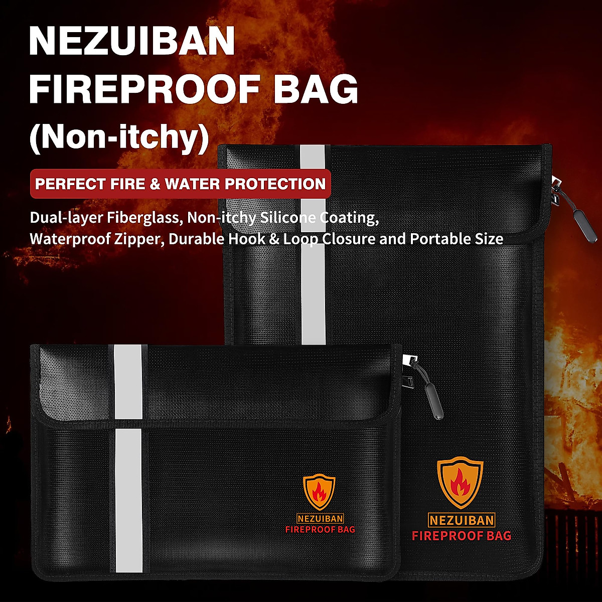 Fireproof Document Bag, 15.7" x 11.8" Extra Large Waterproof and Fireproof Money Bag for Documents,Passport,Cash,Jewelry