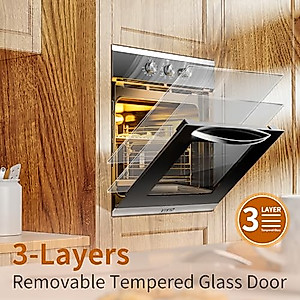 24'Electric Single Wall Oven with 2 Racks 2.6 cu. ft., 8 Functions, Built-in Wall Oven Mechanical Knob, 360°Rotisserie, 220V 3220W True Convection Wall Oven, Safety Lock, Timer, 304 Stainless