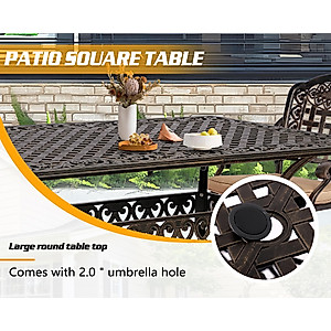 TITIMO Cast Aluminum Patio Dining Set 7-Piece with Cast-Top Table and Chairs with Cushions,Outdoor Furniture Set for Backyard Porch Pool (6 Love Chairs+Rect Table+Khaki Cushions)