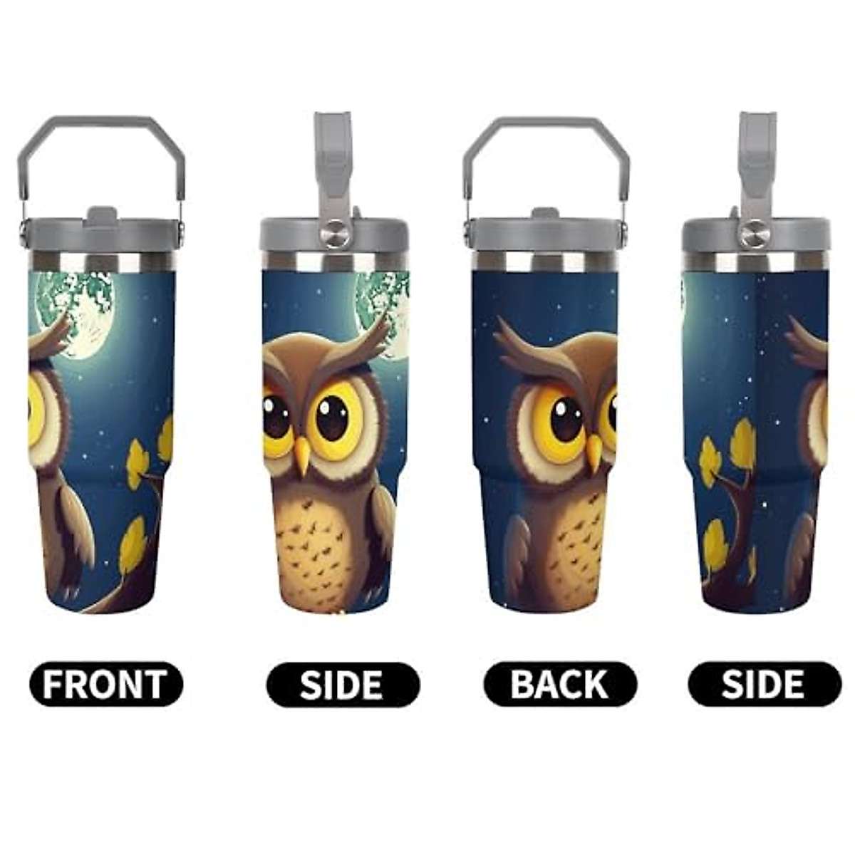 SYJTGDE Large Capacity Car Cup Owl And Yellow Moon Fashionable Upgrade Car Cup Advanced And Beautiful Travel Cup