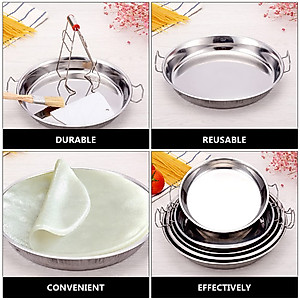 Hemoton 4pcs Stainless Steel Everyday Pan Cold Noodle Plate Chef Stir Fry Pan Steamer Pot Saucepot Casserole Pot Tray Dish with Handles for Home Kitchen Food Serving