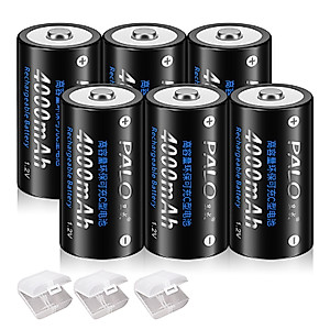 Palowextra Rechargeable C Batteries Ni-MH 1.2V 4000mAh C Size Battery Cell with Storage Case, 6 Pack