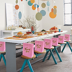 XIAMUY 50Pcs Gift Bags Medium, 8x4.25x10 Inch Paper Bags For Gifts, Thank You Gift Bags With Handles, Pink Shopping Bags, Paper Gift Bags For Christmas, Holiday, Business