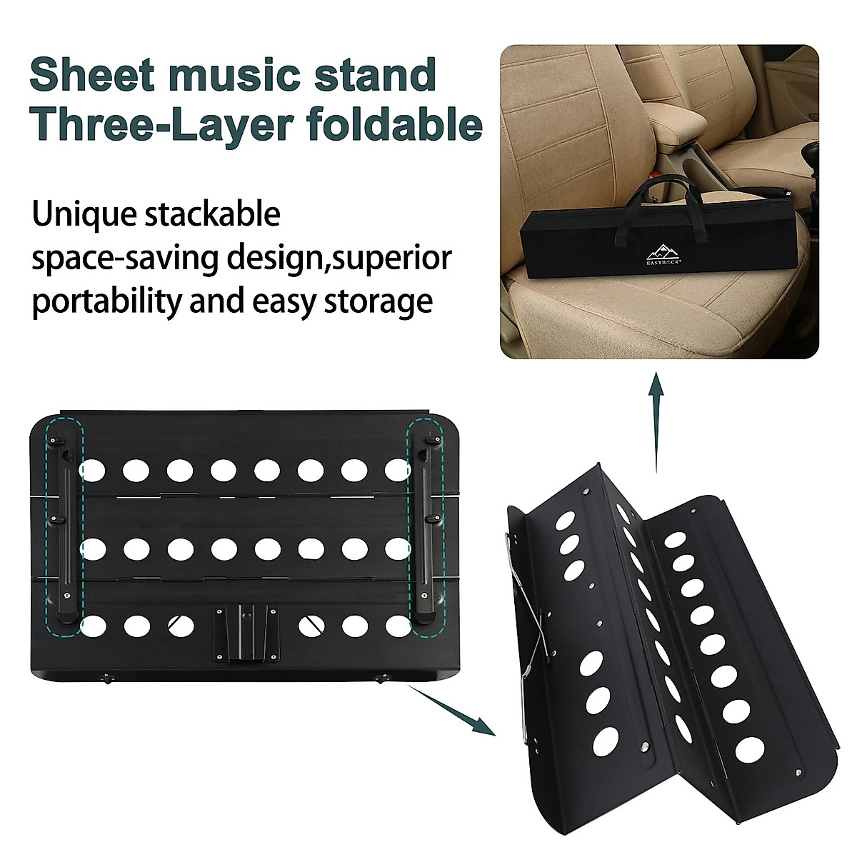 EASTROCK Sheet Music Stand Professional with Portable Bag Widened Panel, Thickened Pipe Wall, Lengthened Height Lifting Music Stand, Adjustable Folding Plate Metal, with Phone Holder