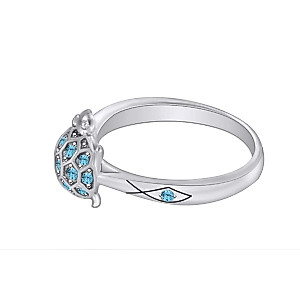 AFFY Jewelry Gifts Simulated Aquamarine Sea Turtle Jewelry Ring in 14k White Gold Plated 925 Sterling Silver for Women's Ring Size-9