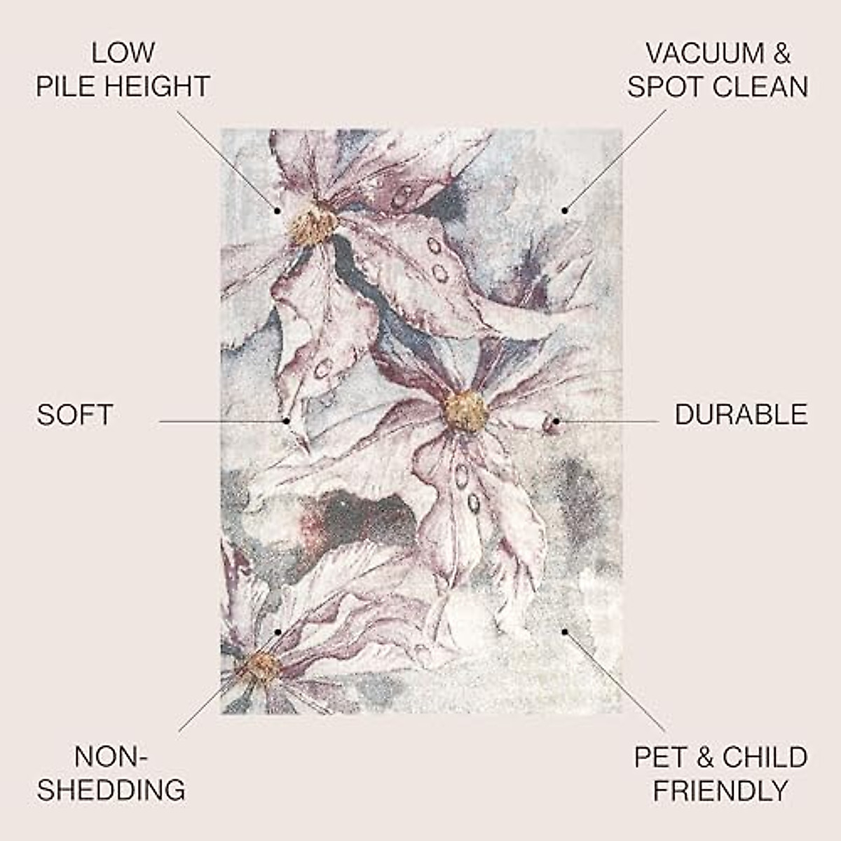 JONATHAN Y CTP204A-8 Pastello Modern Abstract Muted Flowers Indoor -Area Rug, Contemporary, Floral, Tropical Easy-Cleaning,Bedroom,Kitchen,Living Room,Non Shedding, Pink/Gray, 8 X 10