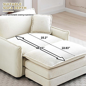 Oversize Corduroy Chaise Lounge Single Sofa, Deep Seat Reclining Sleeper Chair with Footstool Ottoman for Living Room (Beige, 1*Seat + 1*Ottoman)