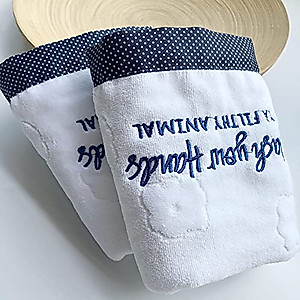 Luxury Hand Towels Set of 2 Super Soft 100Percent Cotton with Funny Decorative Embroidery Hand Towels for Bathroom or Powder Room Highly Absorbent Face Washcloth Towel 28.7 x13.7Inches White