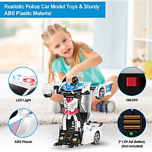 CEGOUFUN 1:18 Scale Transform RC Car Robot for Kids, Remote Control Car with One Button Deformation, 2.4Ghz Remote Control Police Toy Car with 360 Degree Drifting, Great Toys Gift for Boys Girls