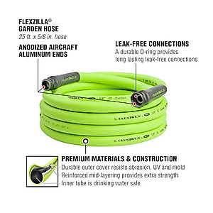 Flexzilla Garden Hose 5/8 in. x 25 ft, Heavy Duty, Lightweight, Drinking Water Safe, ZillaGreen - HFZG525YW-E
