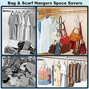 HOZOMT Belt Hanger for Closet,Tie Rack,Closet Belt Organizer for Men,Metal Hat Organizer,360°Rotating Purse Hanger Closet,6 Hooks Travel Hangers Space Saving,Hanging Storage for Bag,Scarf,Wig (2 Pack)