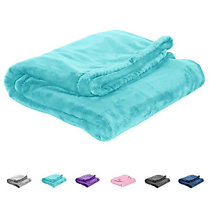 UOZZI BEDDING All-Season Teal (Light Blue) Flannel Fleece Baby Blanket for Girls & Boys - Ultra Soft Plush Thin Kids Toddler Blanket for Crib, Pram Strollers, Sofa, 100% Microfiber Polyester 27"x39"