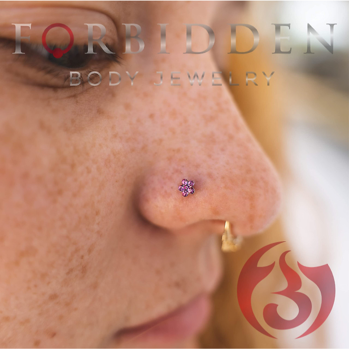 Forbidden Body Jewelry Flower Nose Rings, Flower nose ring, Flower Nose Stud, Nose Rings (18g Clear) Surgical Steel Crystal Flower, Nose Ring With Flower, Top Nose Stud