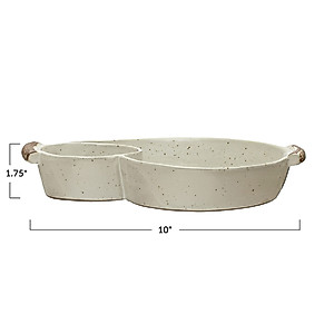 Creative Co-Op Farmhouse Stoneware Chip and Dip with Handles, Ivory Chip & Dip Bowl