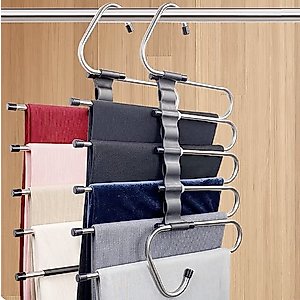 Space Saving Pants Hanger- 2 Pack Closet Organizer Closet Storage Jeans,Trousers Hanger Drying Rack: Leggings, Scarves and Towels Non-Slip Hanger- Space Maximizing Hanging Rack Small Space Organizer