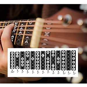 Guitar Fretboard Stickers Vinyl Fingerboard Decals Frets Map Neck Notes Trainer for Beginner Learner Practice Music Theory 6 Strings Acoustic Electric Guitars (Black and White)