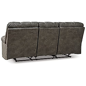 Signature Design by Ashley Derwin Urban Faux Leather Tufted Reclining Sofa with Drop Down Table, Gray