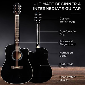 Best Choice Products 41in Beginner Acoustic Guitar Full Size All Wood Cutaway Guitar Starter Set Bundle with Case, Strap, Capo, Strings, Picks - Black