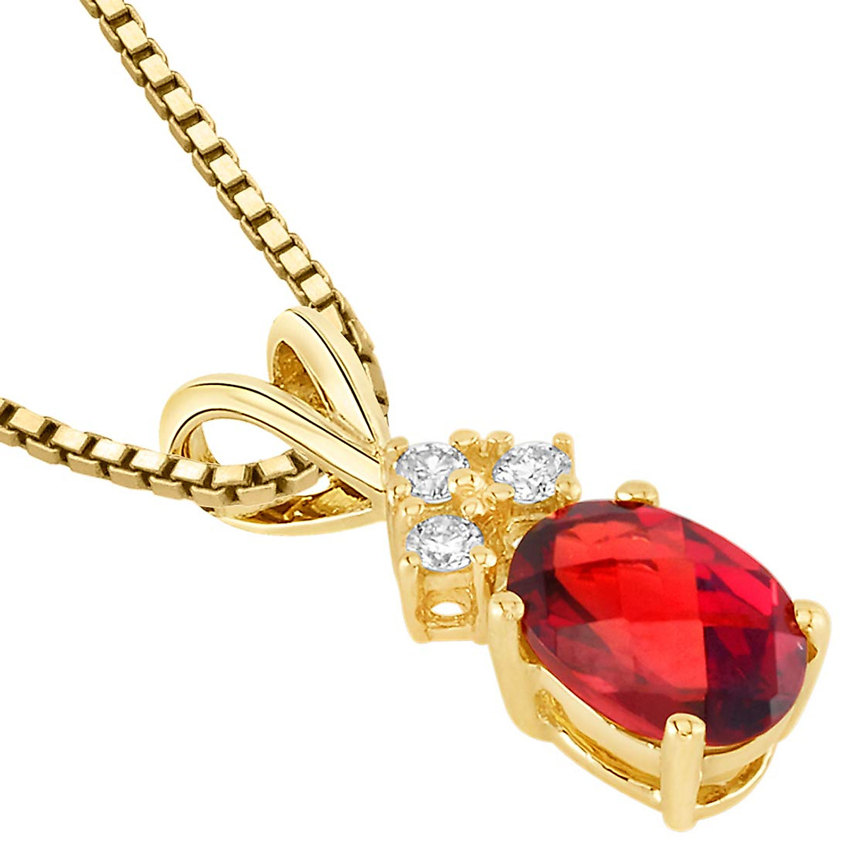 PEORA 14K Yellow Gold Garnet and Diamond Pendant for Women, Genuine Gemstone Birthstone, Oval Shape, 7x5mm, 1 Carat total
