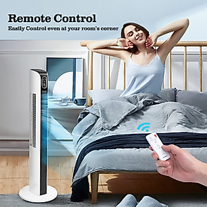 Taylor Swoden 42" Oscillating Fan with Remote, Portable Floor Bladeless Fan, Quiet Cooling, 3 Modes, Speed Seting, 10H Timer, Touch Control for Home Bedroom Living Rooms Office, Black