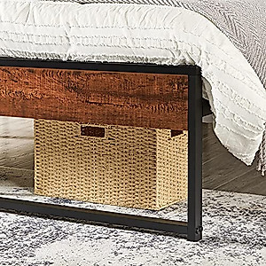 Yaheetech Queen Metal Platform Bed Frame with Rustic Wooden Headboard and Footboard, Mattress Foundation/No Box Spring Needed/12 Inch Underbed Storage/Slats Support/No Noise/Easy Assembly, Mahogany