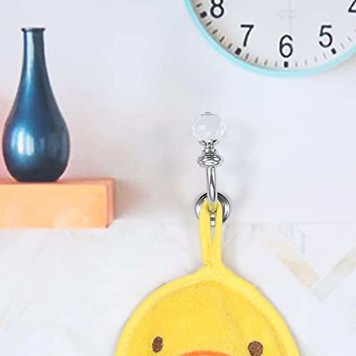 Mgoodoo 5pcs Crystal Hooks, 2.87x1.46inch Round Crystal Wall Coat Hat Hanger Holder Wall Mounted Curtain Holdbacks Tassel Towel Hanger(Sliver)